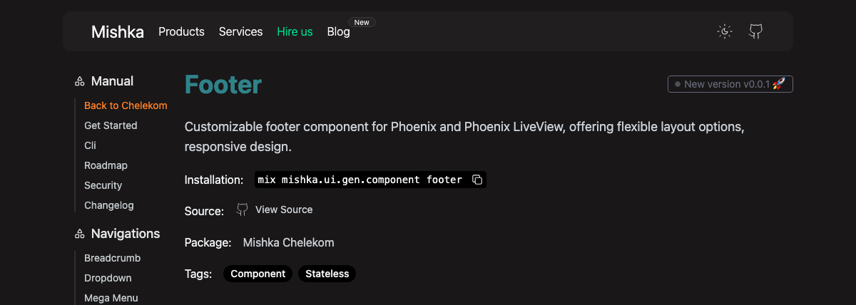 Footer - Chelekom Phoenix & LiveView component