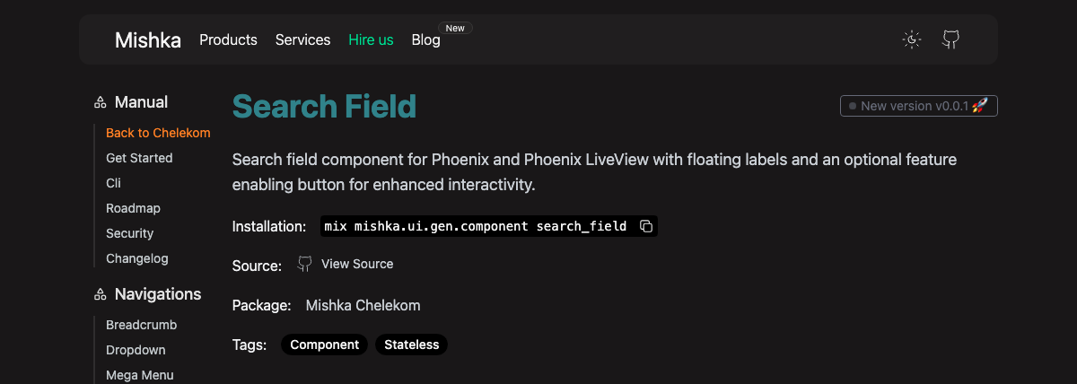 Form search field - Chelekom Phoenix & LiveView component