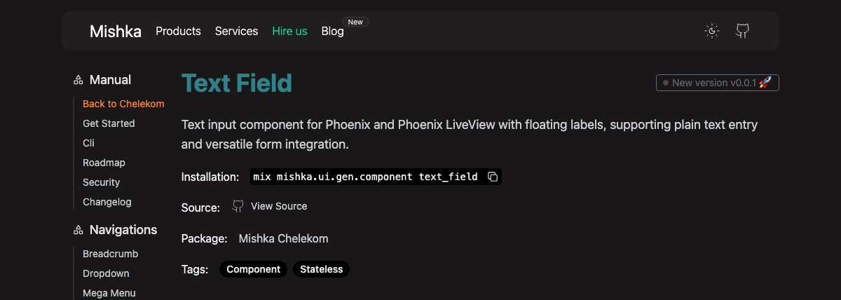 Form text input - Chelekom Phoenix & LiveView component