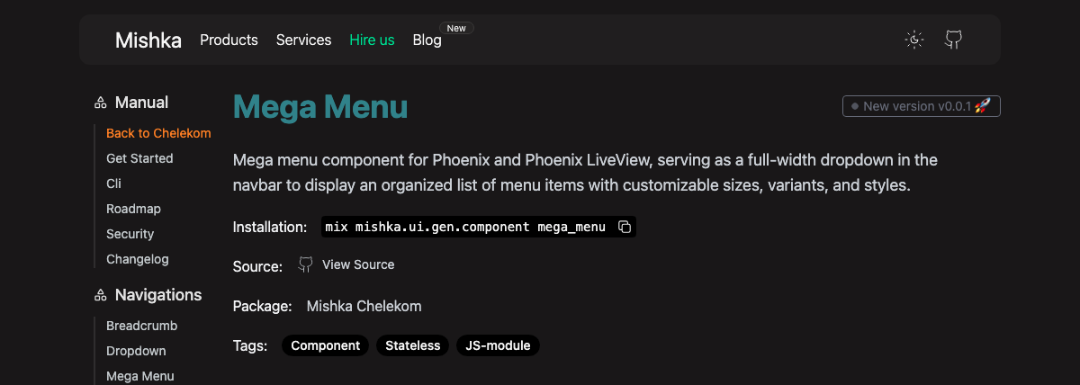 Mega Menu - Chelekom Phoenix & LiveView component